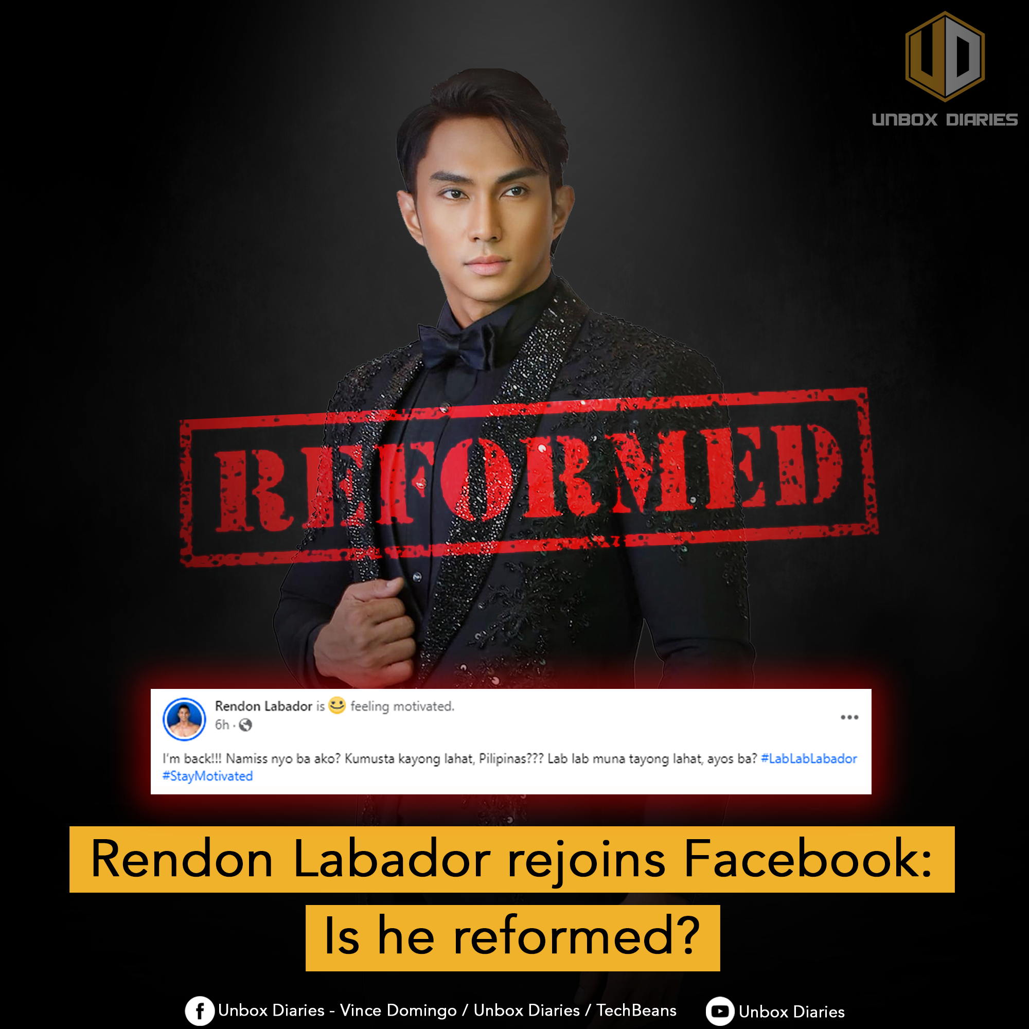 Rendon Labador rejoins Facebook: Is he reformed? - Unbox Diaries