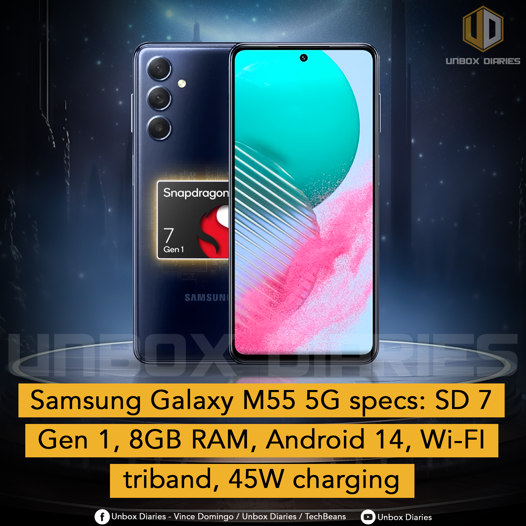 Samsung Galaxy M55 5G specs: SD 7 Gen 1, 8GB RAM, Android 14, Wi-Fi ...