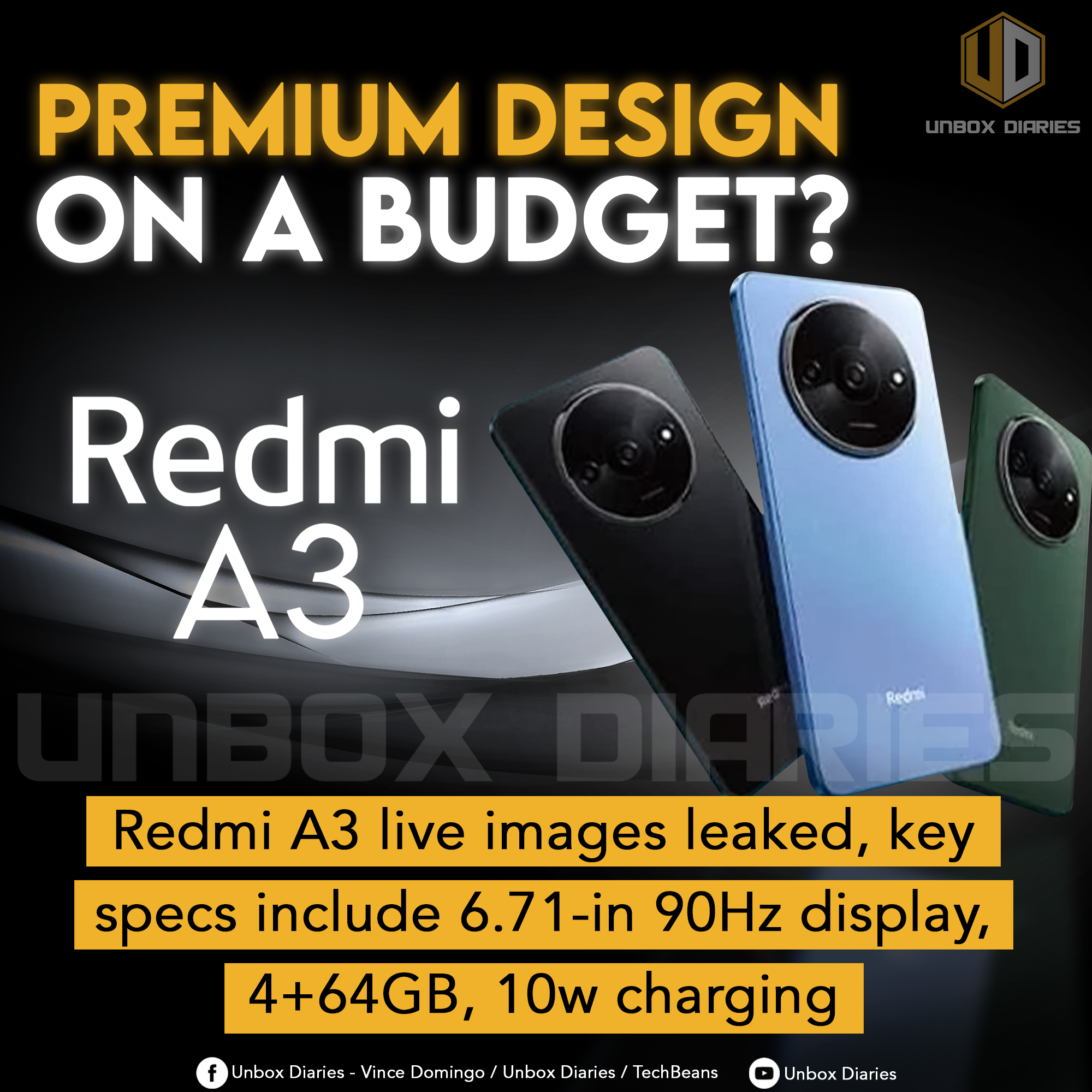 Redmi A3 live images leaked, key specs include 6.71-in 90Hz display, 4 ...