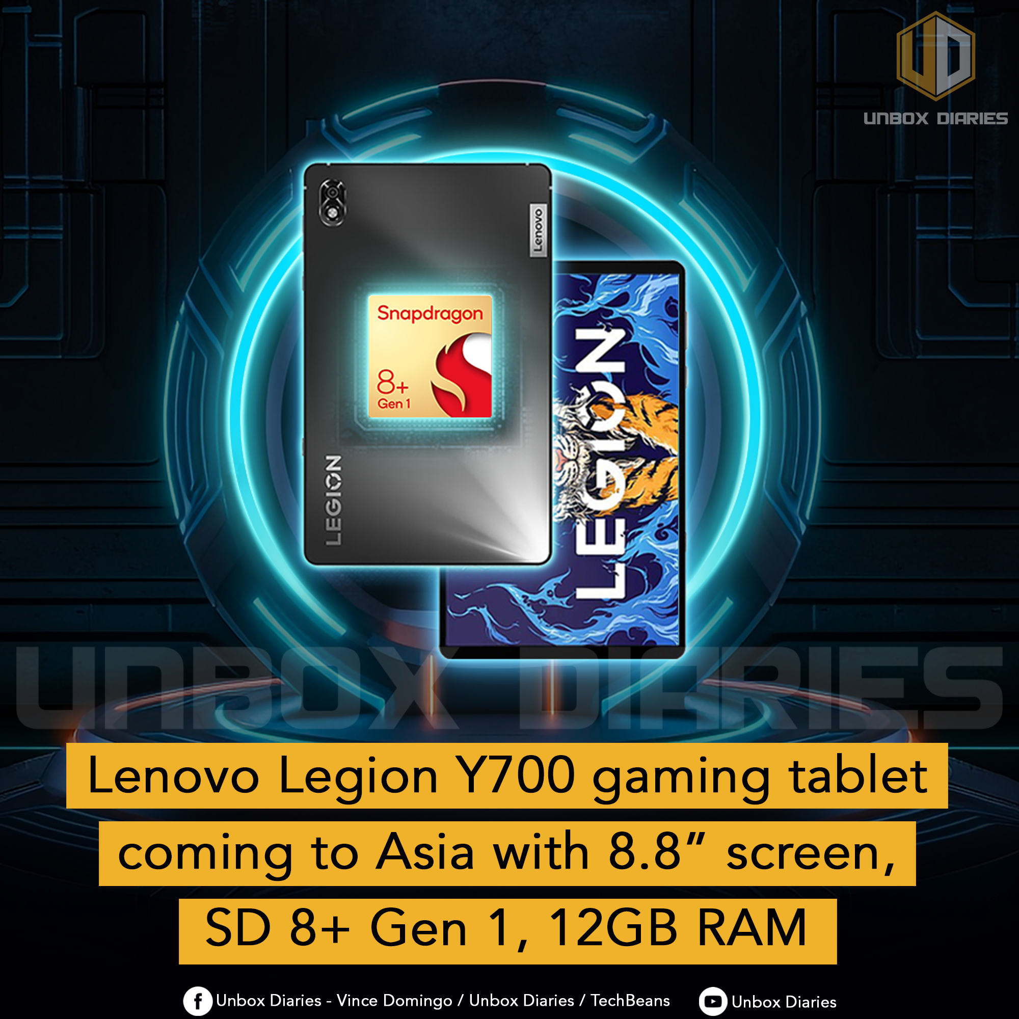 Lenovo Legion Y700 gaming tablet coming to Asia with 8.8” screen, SD 8+ Gen 1, 12GB RAM - Unbox ...