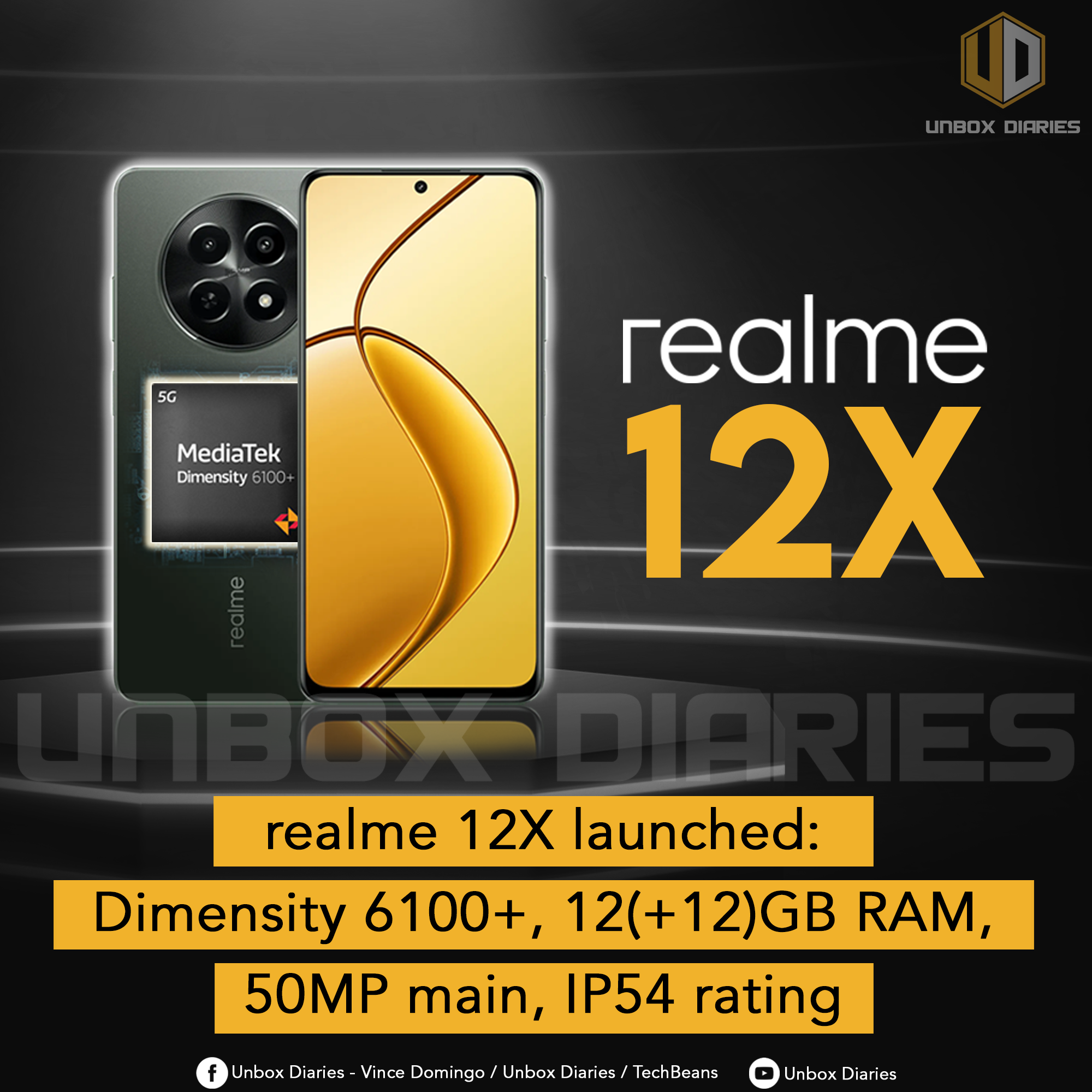 realme 12X launched: Dimensity 6100+, 12(+12)GB RAM, 50MP main, IP54 ...