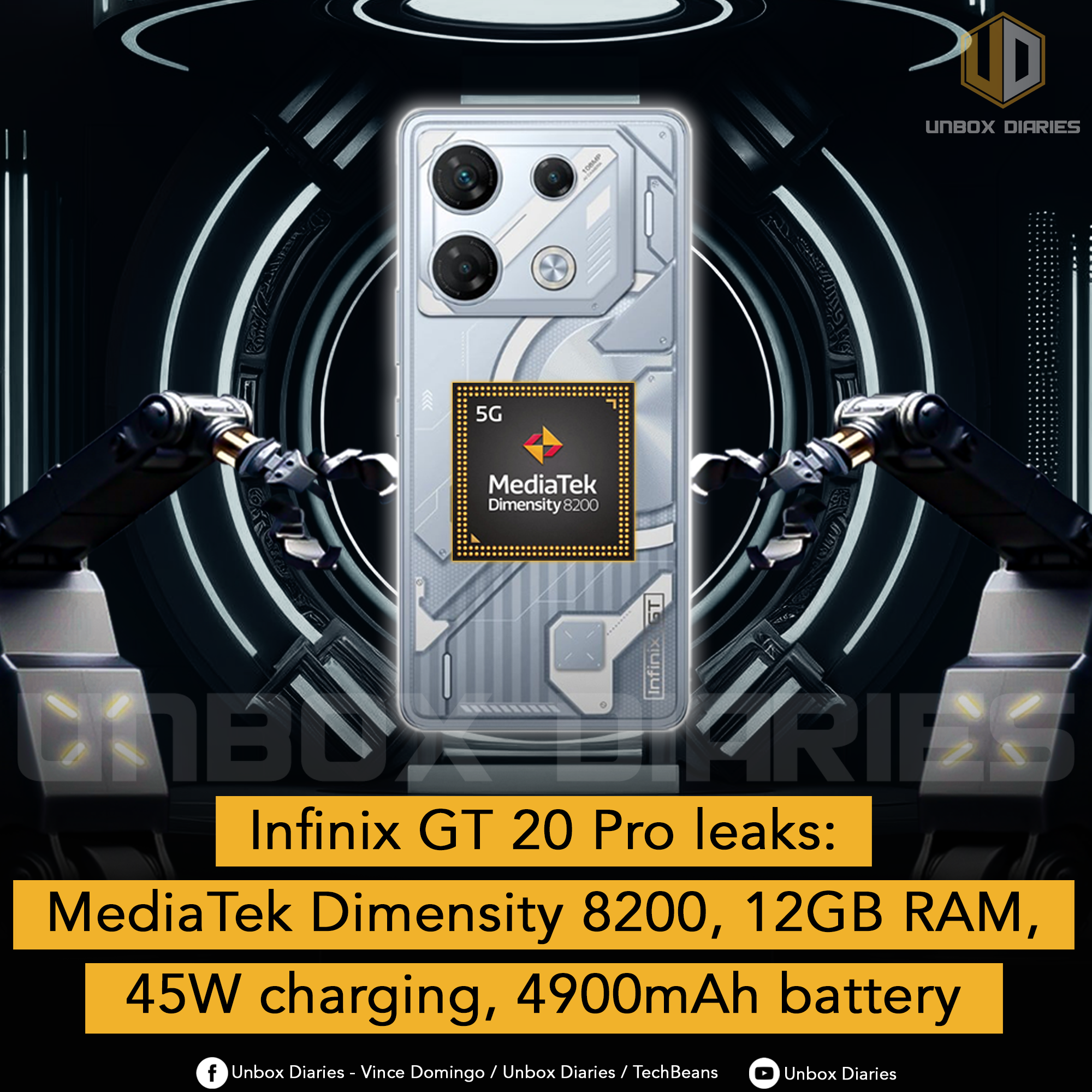 Infinix GT 20 Pro leaks: MediaTek Dimensity 8200, 12GB RAM, 45W ...