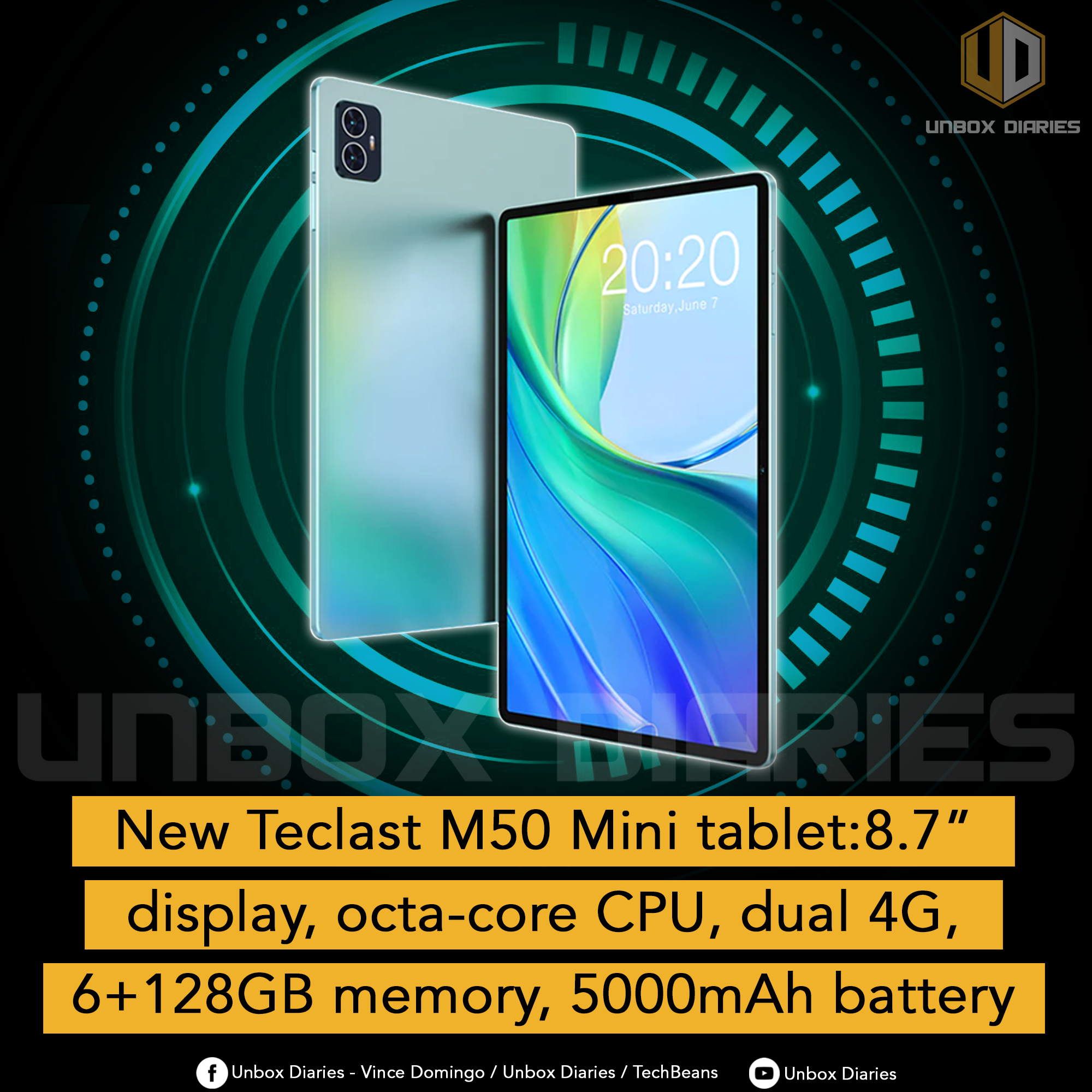 New Teclast M50 Mini tablet: 8.7” display, octa-core CPU, dual 4G, 6+128GB memory, 5000mAh ...