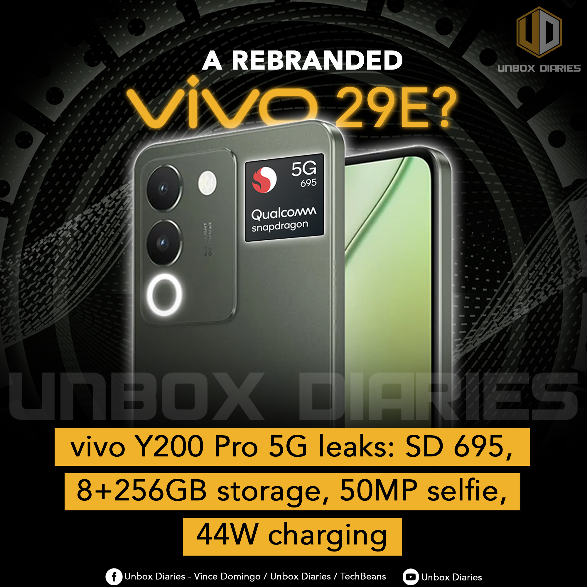 vivo Y200 Pro 5G leaks: SD 695, 8+256GB storage, 50MP selfie, 44W charging - Unbox Diaries