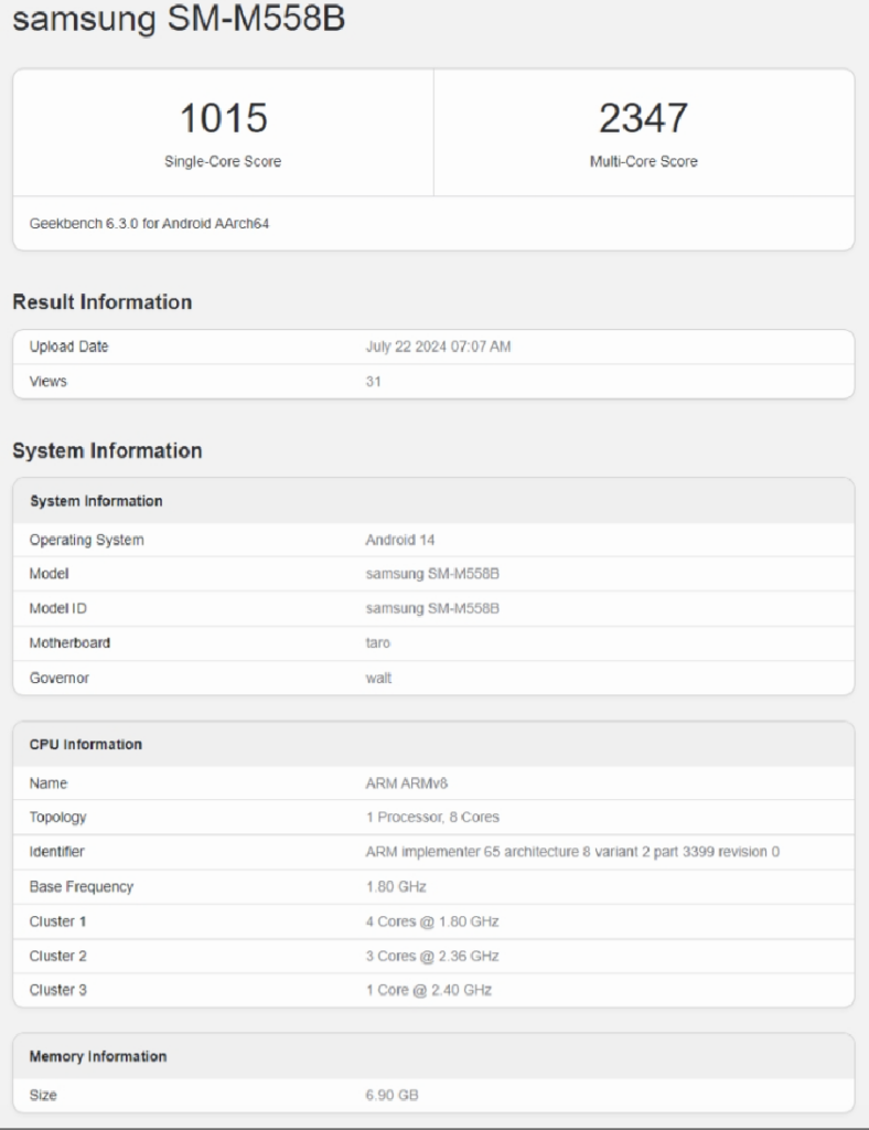 Samsung Galaxy M55s leaks, Geekbench listing: Snapdragon 7 Gen 1, 8GB ...