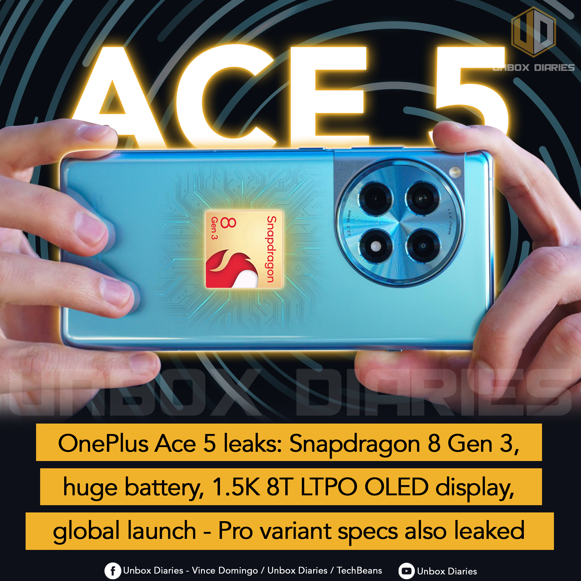 OnePlus Ace 5 leaks: Snapdragon 8 Gen 3, huge battery, 1.5K 8T LTPO OLED display, global launch ...