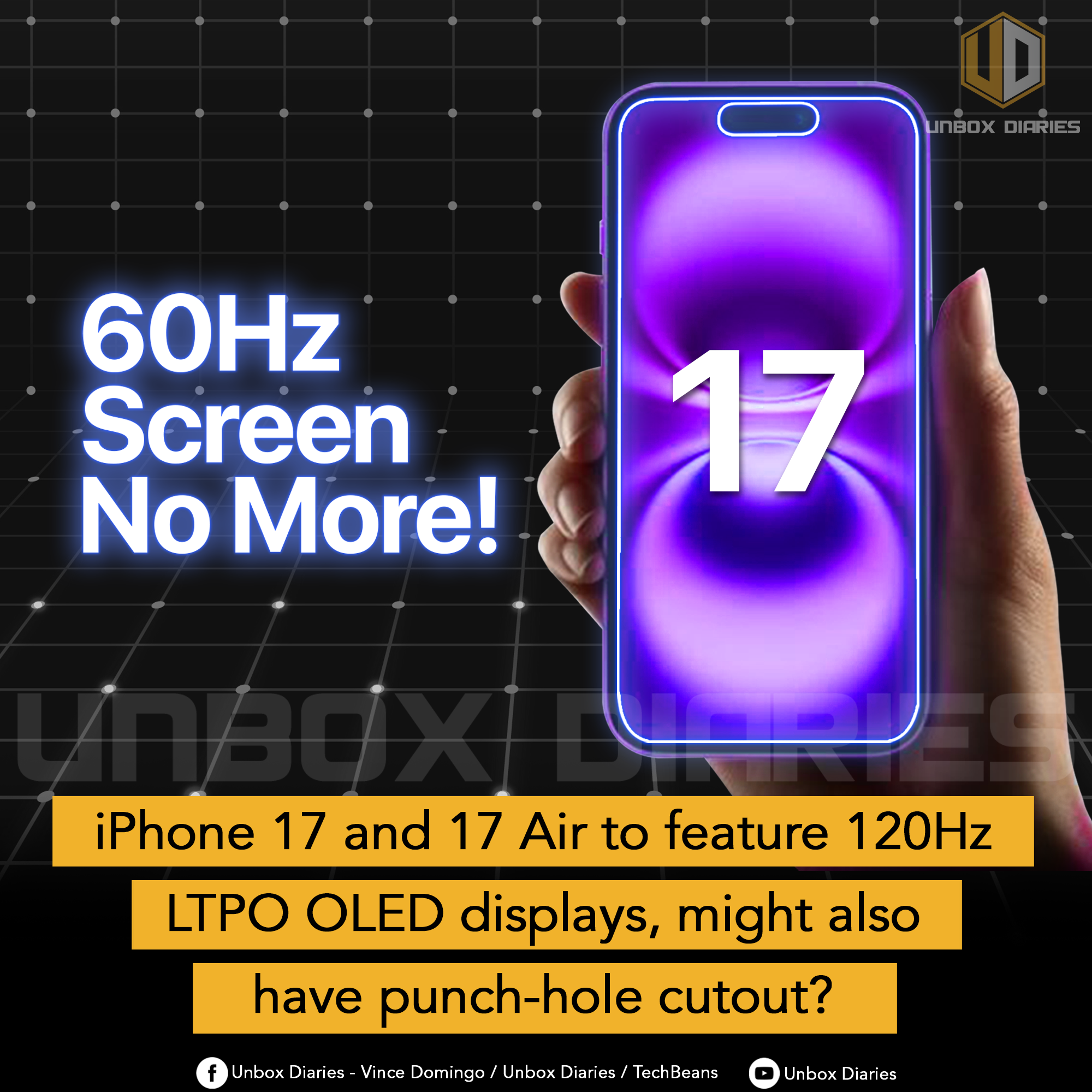 iPhone 17 and 17 Air to feature 120Hz LTPO OLED displays, might also have punch-hole cutout ...
