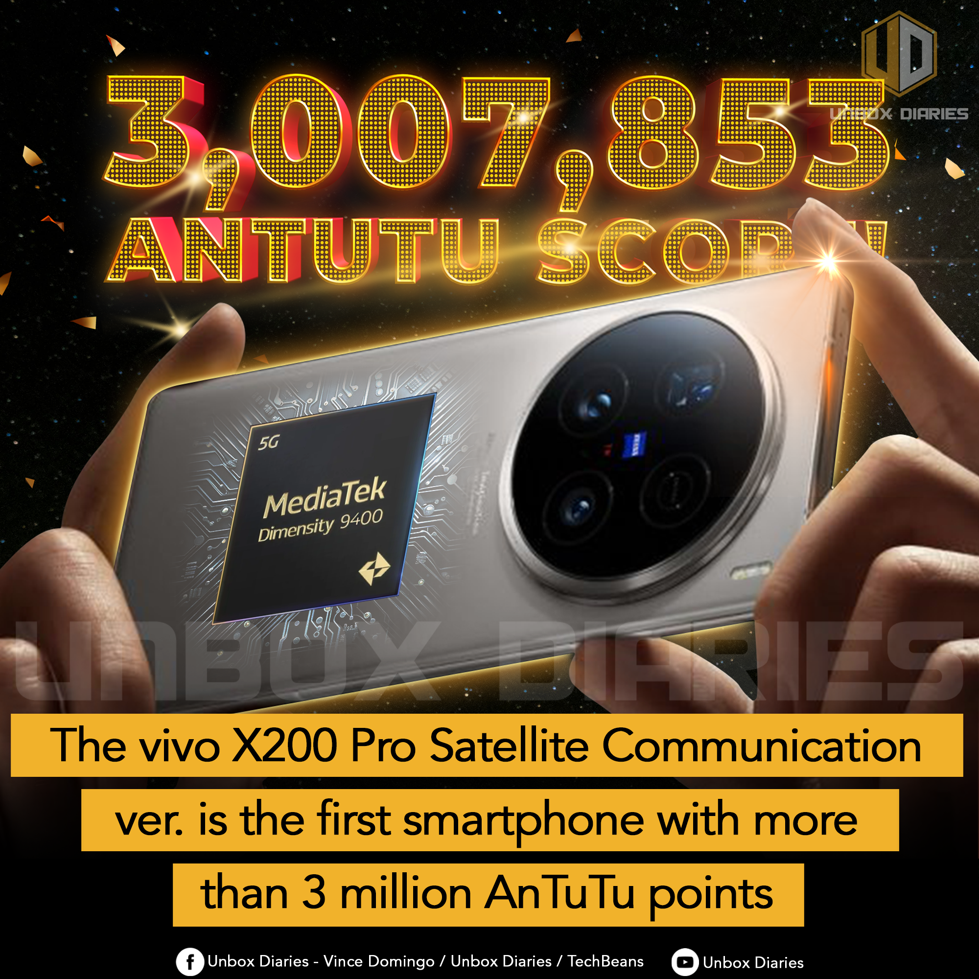 The vivo X200 Pro Satellite Communication ver. is the first smartphone with more than 3 million ...
