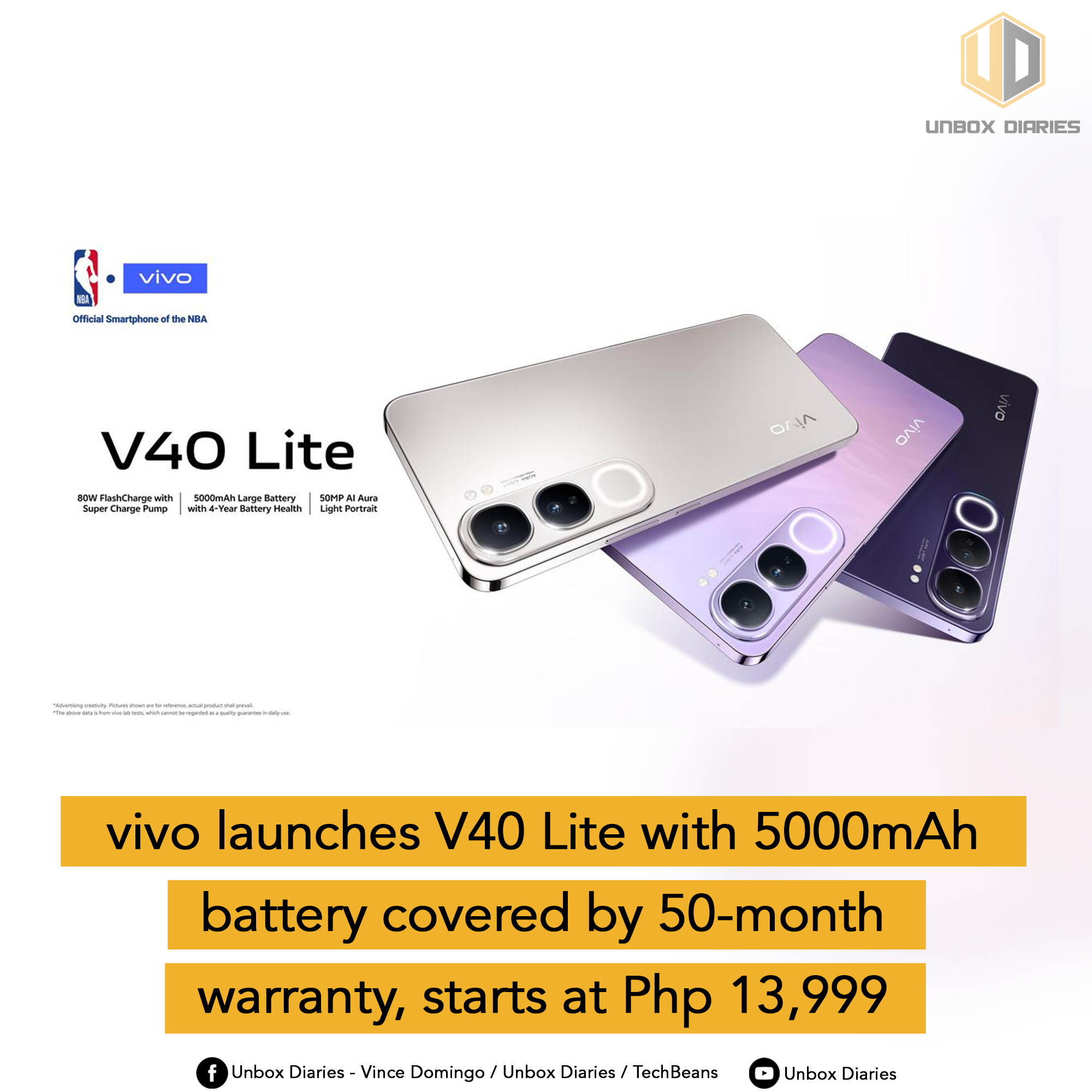 vivo V40 Lite launched with 5000mAh battery covered by 50-month warranty, starts at Php 13,999 ...